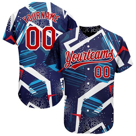 Custom Navy Red White 3d Pattern Design Authentic Baseball Jersey Hot