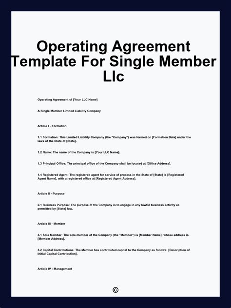 Single Member Llc Operating Agreement Template