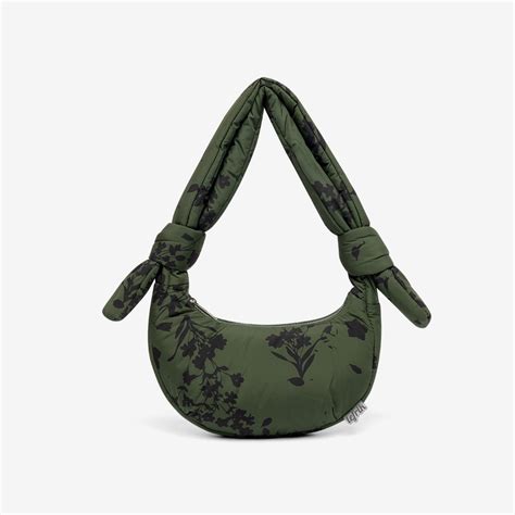Lefrik Biwa Micro Floral Green Quilted Half Moon Bag