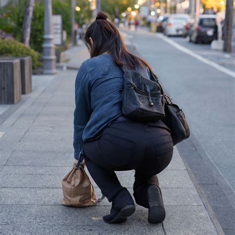 街中でしゃがんでる女性を盗撮街撮り風画像 Aiおしり画像製作所
