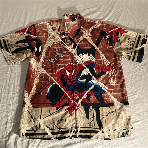 Y2k Spider Man All Over Print Button Up Size 2xl Depop