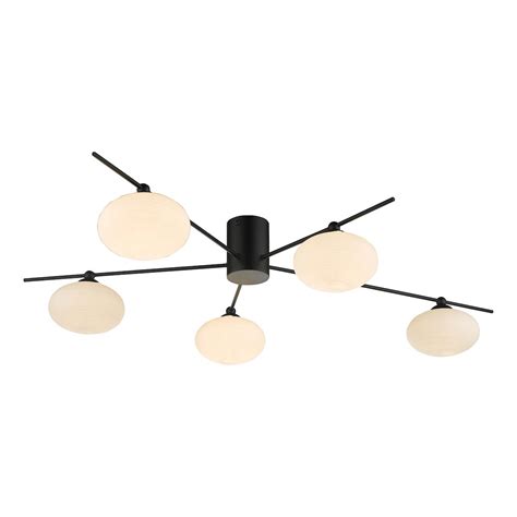 Dar Jasper 5 Light Semi Flush Matt Black Opal Glass Jas5422