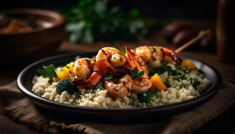 Premium Ai Image Healthy Seafood Risotto With Grilled Vegetables And