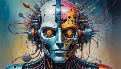 Futuristic Ai And Agi Robot Android With Intricate Colorful Wiring And