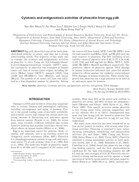 Pdf Cytotoxic And Antigenotoxic Activities Of Phosvitin From Egg Yolk