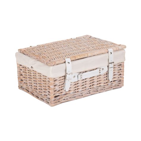 16 Inch White Wash Willow Hamper With White Lining And Wovenhill