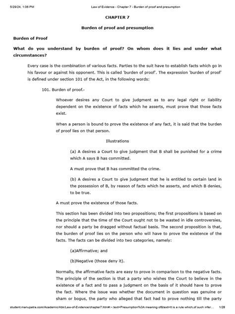 Law Of Evidence Chapter 7 Burden Of Proof And Presumption Pdf