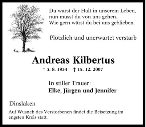Traueranzeigen Von Andreas Kilbertus Trauer In Nrw De