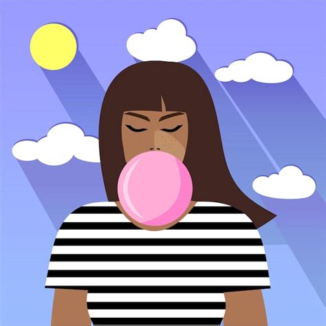 Premium Vector Girl With A Pink Bubblegum Balloon