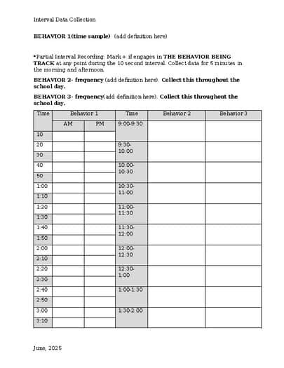 Interval And Frequency Data Sheet For Daily Use By Amanda Wielk Tpt