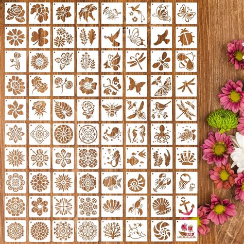 80pcs 3 Inch Plastic Small Craft Stencils Reusable Rock And Home Decor