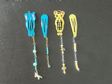 Barrette Set 4 Clips Free Shipping Girl Hair Clips Beaded Dangle