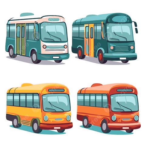 Buses Clipart Four Cartoon Buses In Different Colors Vector Buses