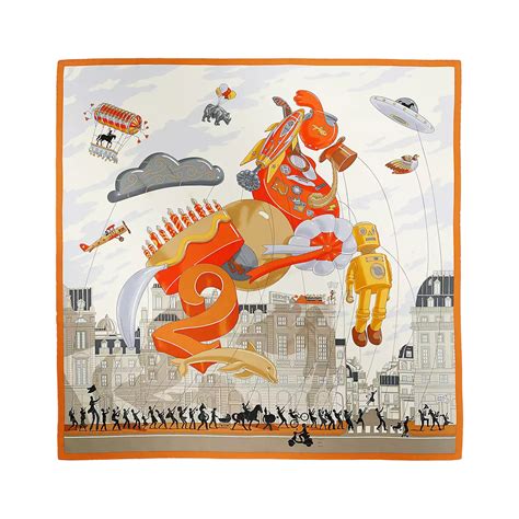 Hermès Parade Scarf 90 Silk Crème Orange Cuit Tourterelle Voilàid