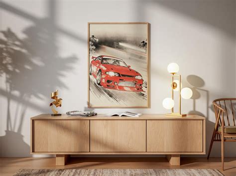 Dynamic Red Japanese Street Racer Art Speed Motion Automotive Poster