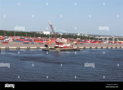 View Cargo Ship Terminal Unloading Crane Of Cargo Ship Terminal Aerial View Industrial Port