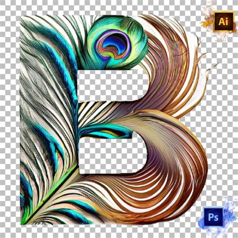 Premium Psd Stylish Alphabet Letter A To Z Peacock Feather Letter Design B