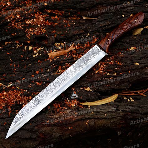 Personalized Hand Forged Viking Seax Knife Norse Knife With Carved