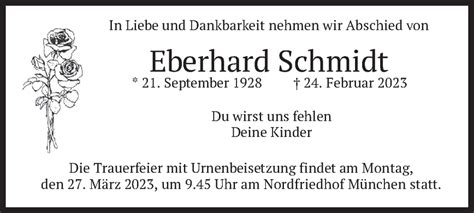 Traueranzeigen Von Eberhard Schmidt Trauer Merkur De