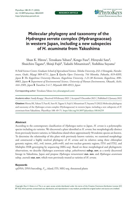 Pdf Molecular Phylogeny And Taxonomy Of The Hydrangea Serrata Complex
