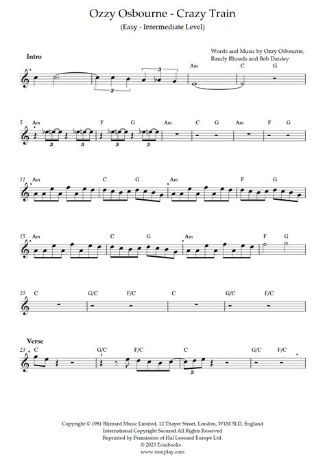 Crazy Train Niveau Facileintermédiaire Sax Ténor Ozzy Osbourne