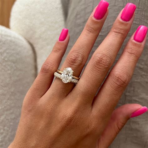 3 Carat Oval Lab Grown Diamond Hidden Halo Engagement Ring Set 3 Row Pave Eternity Band