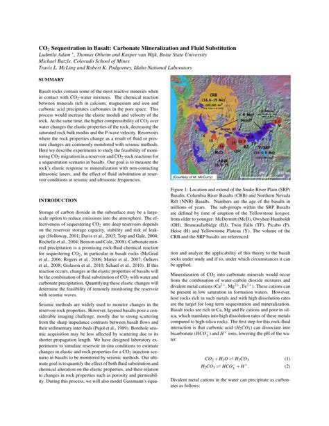 Pdf Co 2 Sequestration In Basalt Carbonate Mineralization And Fluid