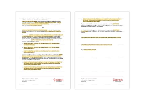 Restaurant Declaration Of The Sole Shareholder Template Best Templates