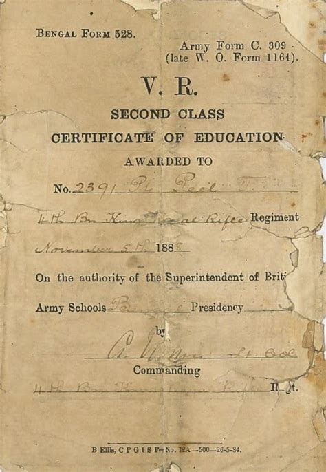 Army Forms And Attestations Army Form C309 2nd Class Certificate Of