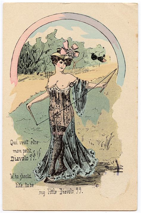 Lot Antique Vintage Original Postcard Erotic Illustration