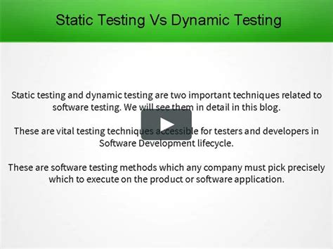 Static Testing Vs Dynamic Testing