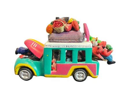 Vintage Hecho En Mexico Folk Art Pottery Bus Sculpture Handcrafted