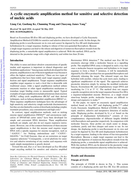 Pdf A Cyclic Enzymatic Amplification Method For Sensitive And