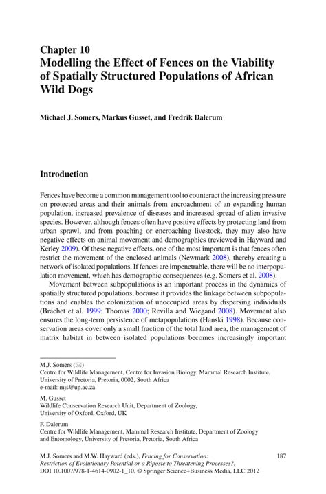 Pdf Modelling The Effect Of Fences On The Viability Of Spatially Structured Populations Of
