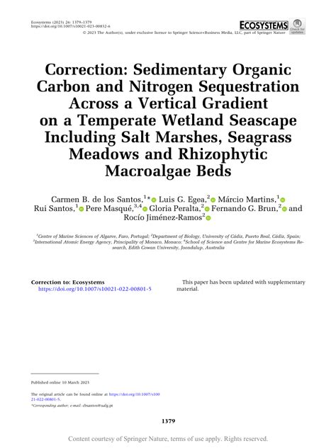 Correction Sedimentary Organic Carbon And Nitrogen Sequestration