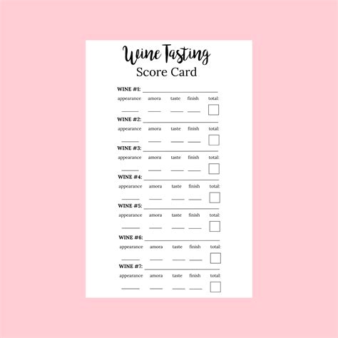 Wine Tasting Score Cards Free Printable Wine Tasting Notes
