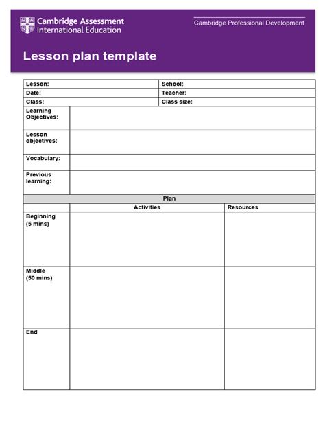 Cambridge Lesson Plan Template Pdf