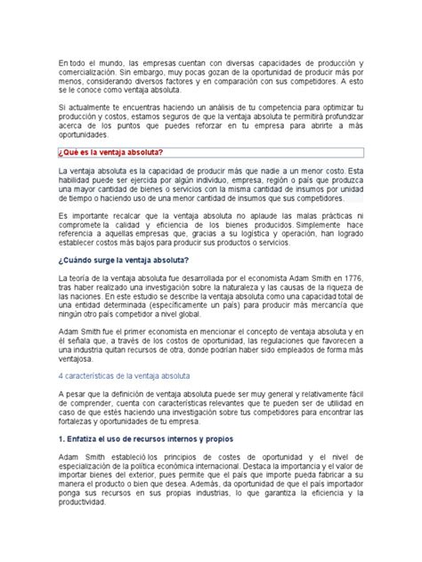 Ventaja Absoluta Y Ventaja Comparativa Pdf Ventaja Comparativa