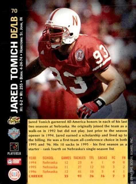 1997 Score Board Nfl Rookies 70 Jared Tomich Ebay