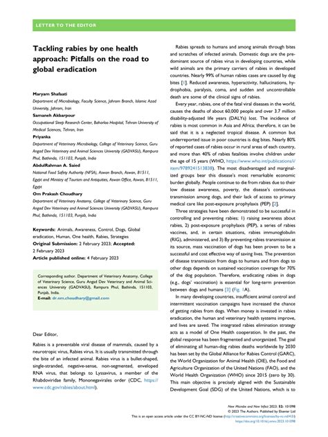 Pdf Tackling Rabies By One Health Approach Pitfalls On The Road To Global Eradication