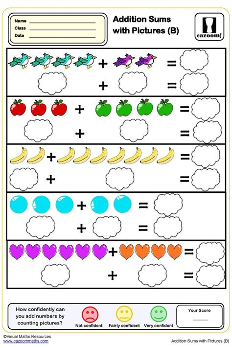 Year 1 Addition Sums With Pictures Worksheet