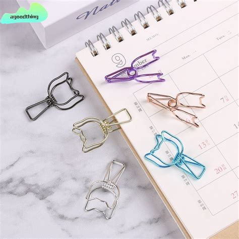 Agoodthing 6 ชิ้น เซ็ต Binder คลิปแฟชั่นสีทึบ Diy โรงเรียนเครื่องเขียนโลหะ Hollowed Out Design