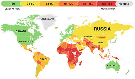 The Map Shows The Countries Most At Risk And Least At Risk Against