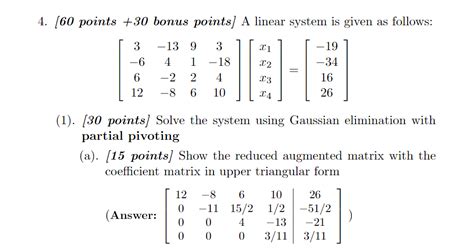 Solved 60 Points 30 Bonus Points A Linear System Is Given