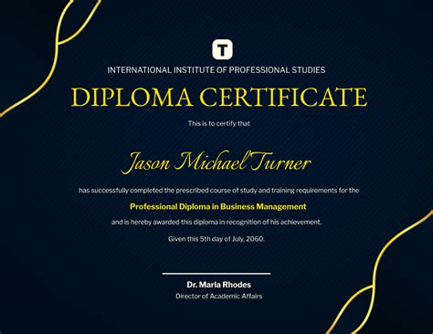 Free Professional Diploma Certificate Template To Edit Online