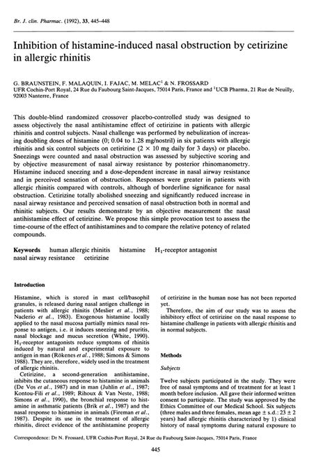 Inhibition Of Histamine Induced Nasal Obstruction By Cetirizine In