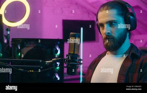 Surprised Thoughtful Caucasian Streamer Addict Man Guy Male Influencer