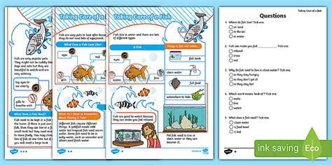 Black And White Ks1 How To Look After A Fish Differentiated Reading