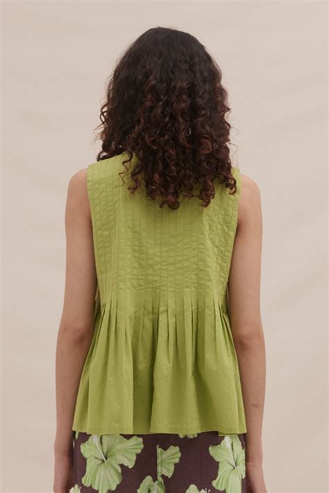 Pleated Cami Top Lime Desmond And Dempsey