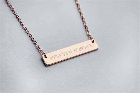 Personalized Necklace Engraved Bar Necklace Valentines Etsy